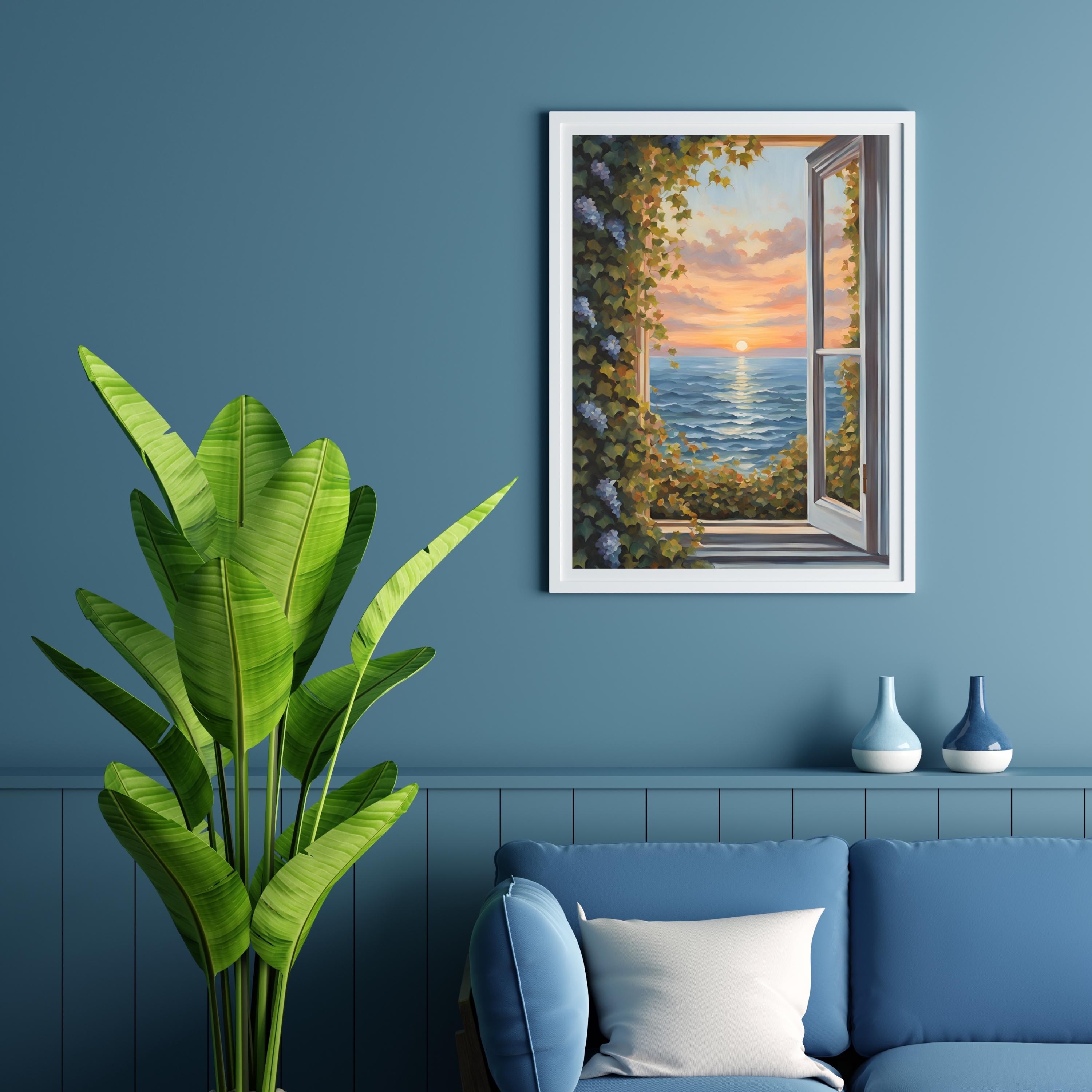 Opened Window With Ocean View Wall Decor, Scenic Window View Oil ...