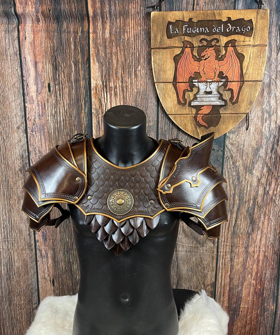 Brown and Gold Paladin Leather Set, Handcrafted - Perfect for Larp ...
