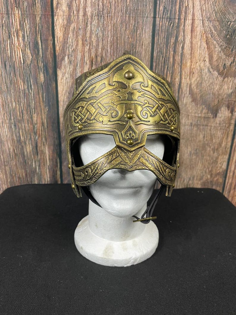 Handcrafted Leather Viking Helmet: Bronze Finish, Larp Cosplay - Etsy