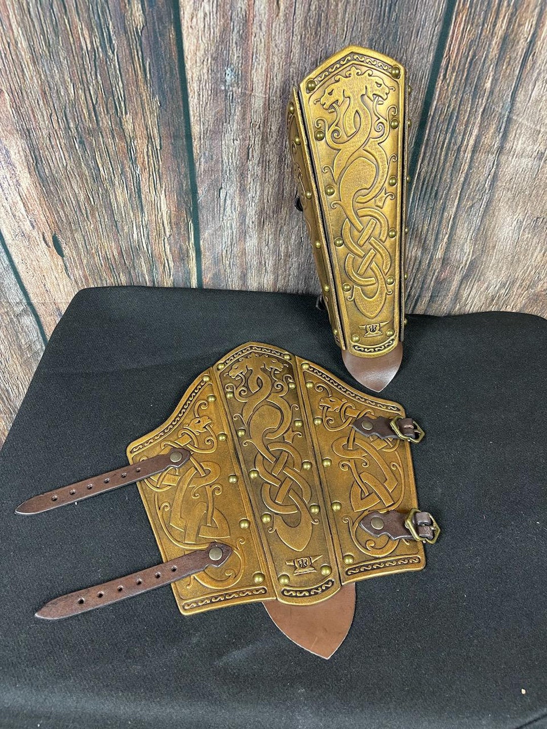 RAGNAROK Leather Braces Gold - Handmade - Perfect for LARP, Renfair, Elfic Costumes, Medieval ...