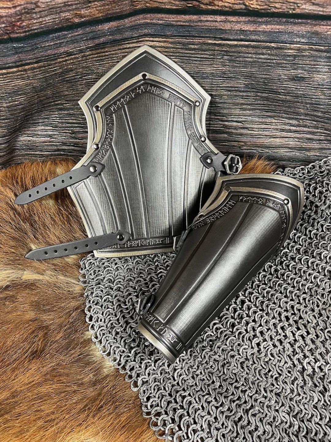 RUNIC Leather Braces Dark - Handmade - Perfect for LARP, Renfair, Viking Costumes, Medieval ...