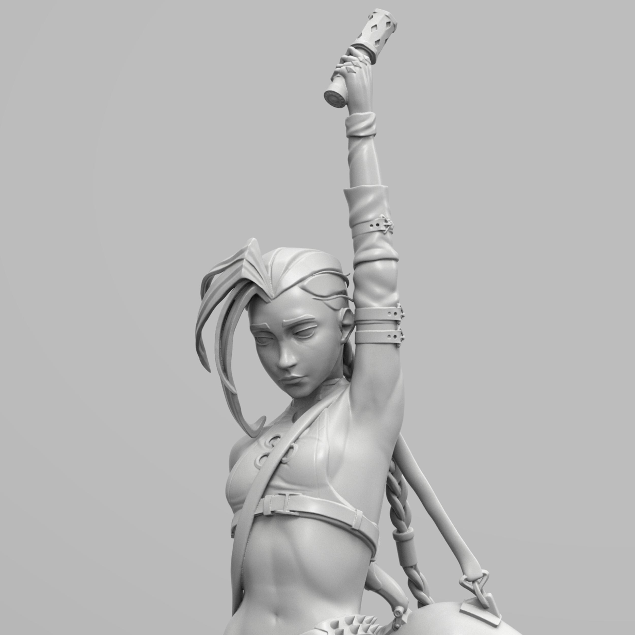 3D Printed Jinx Arcane Figure Unpainted Gray PLA League of Legends Inspired 15cm Tall ...