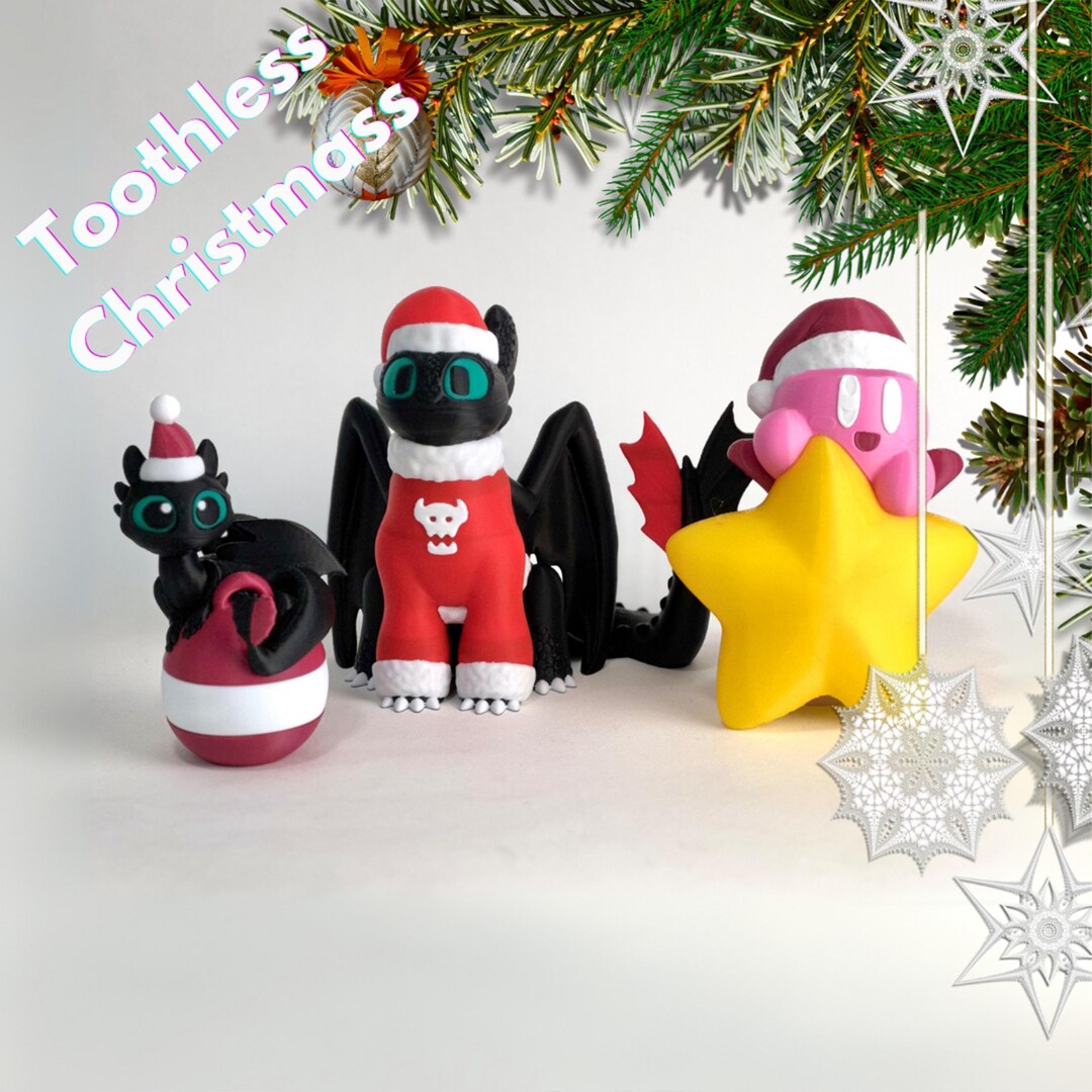 3D Printed Christmas Tree Decoration Set Kirby, Toothless Santa, and ...