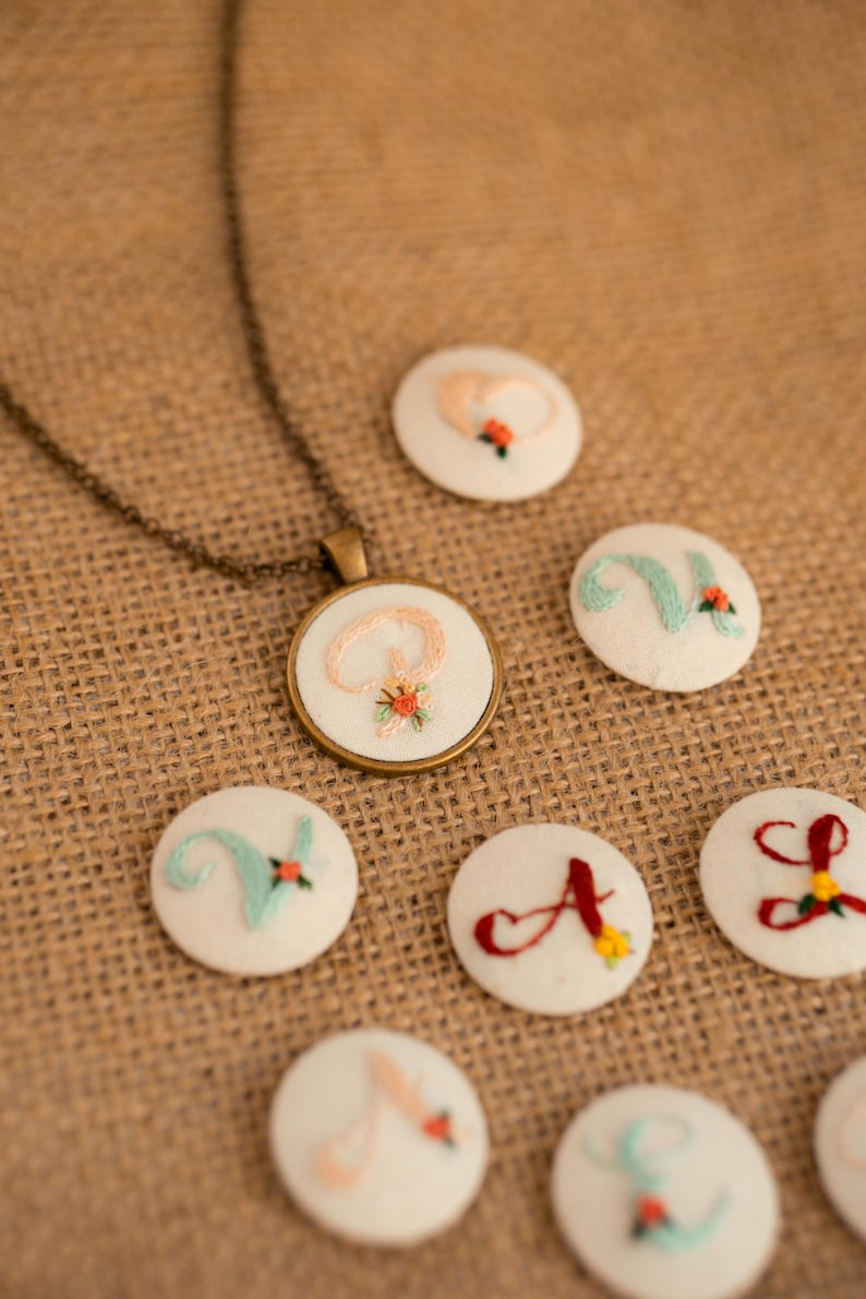 Custom Hand Embroidered Initial Letter Necklace - Personalized Gift. - Etsy