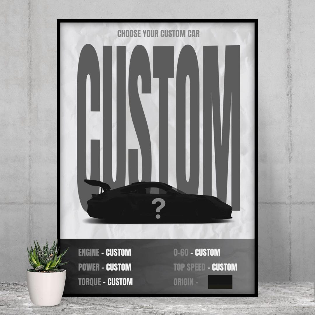 Custom Car Poster, Physical Poster of the Car of Your Choice, Super Car ...