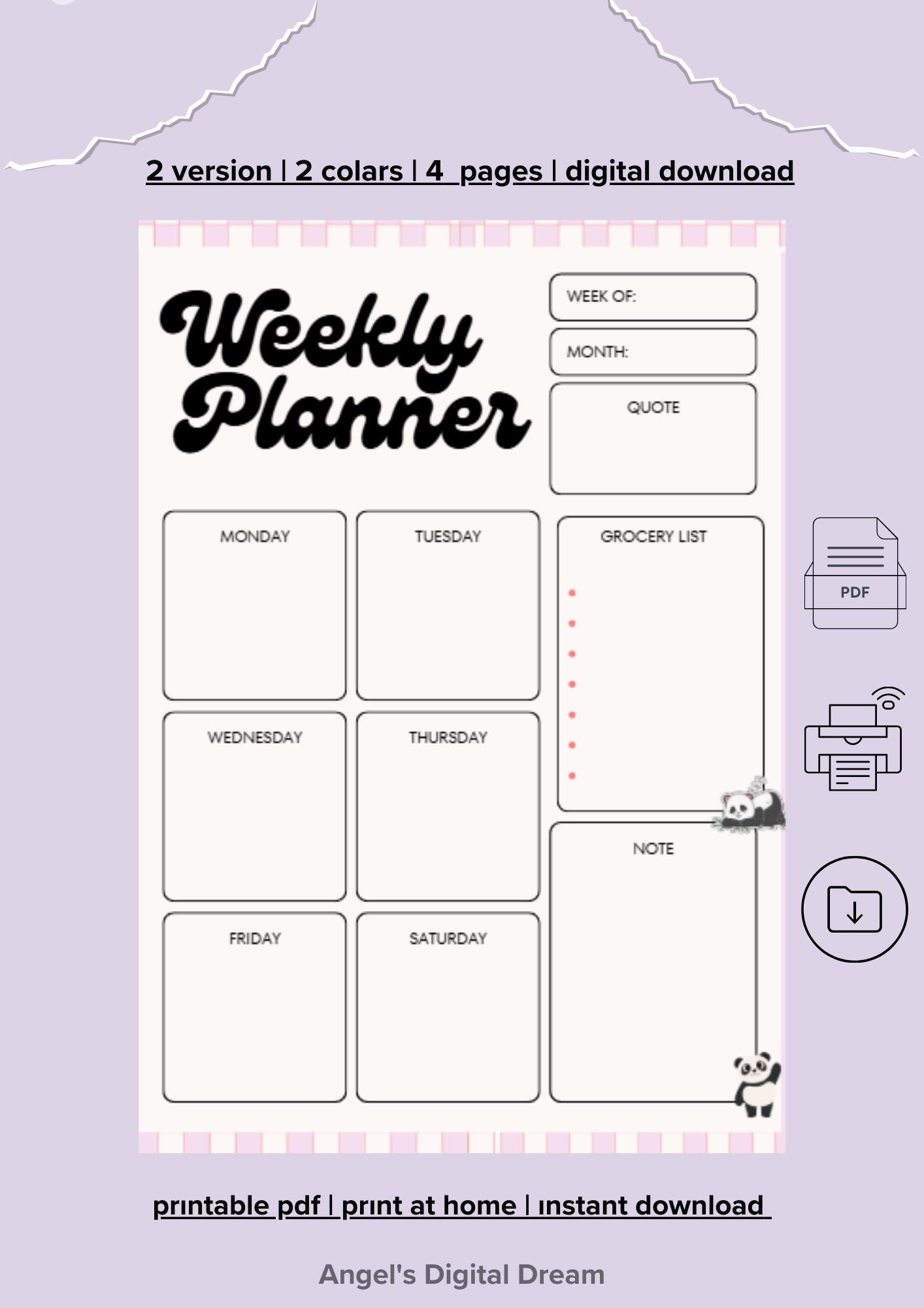 Printable Weekly Planner , Vertical Minimalist Weekly Schedule, Weekly ...