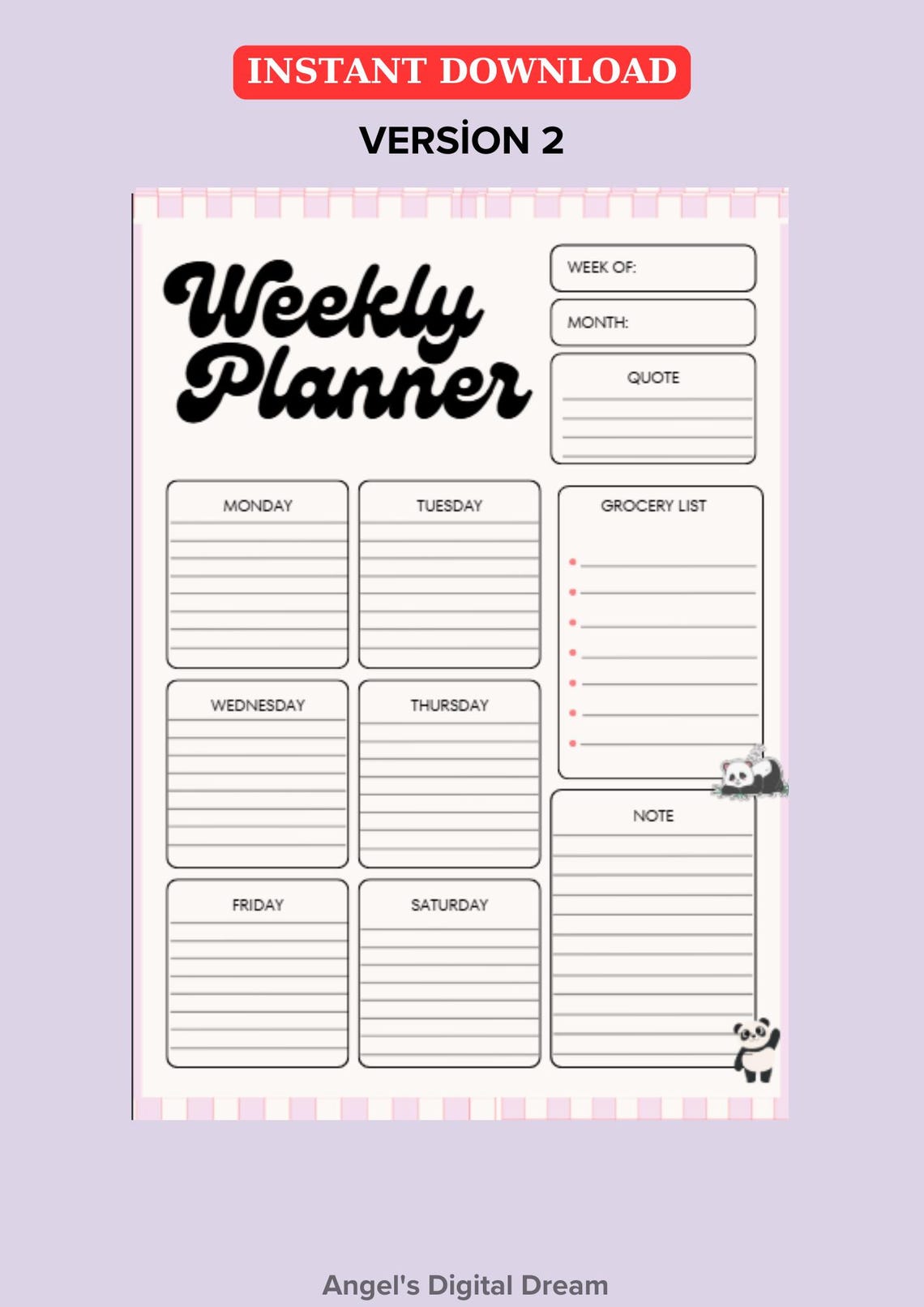 Printable Weekly Planner , Vertical Minimalist Weekly Schedule, Weekly ...