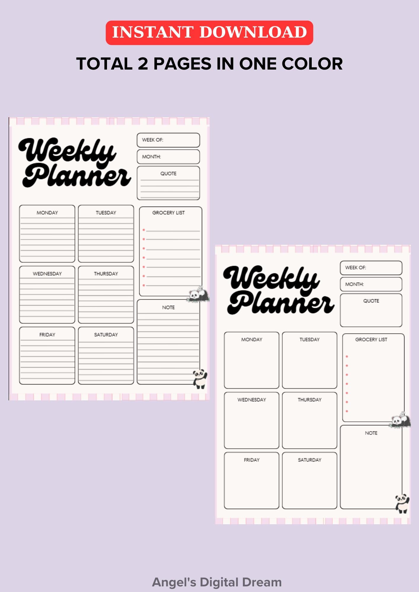 Printable Weekly Planner , Vertical Minimalist Weekly Schedule, Weekly ...