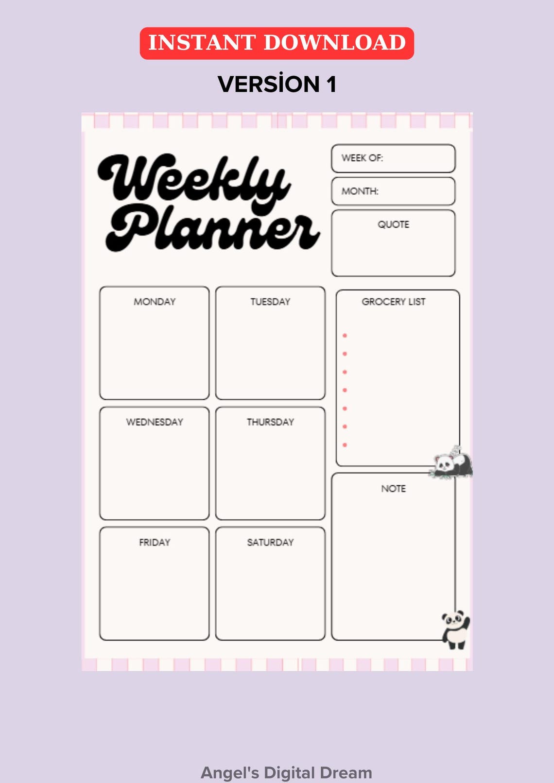 Printable Weekly Planner , Vertical Minimalist Weekly Schedule, Weekly ...
