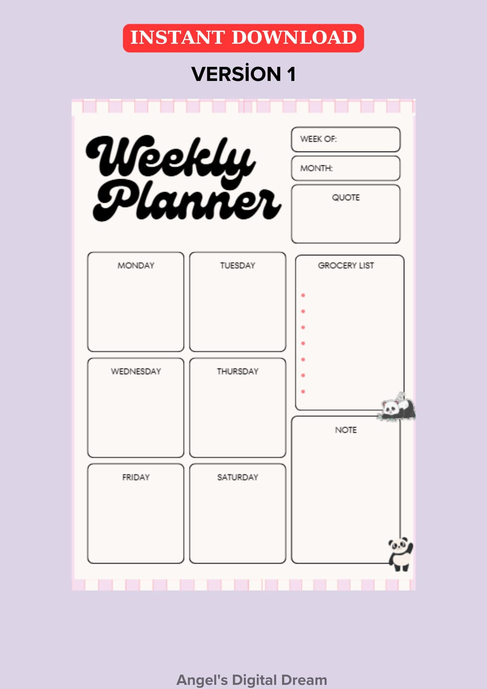 Printable Weekly Planner , Vertical Minimalist Weekly Schedule, Weekly ...