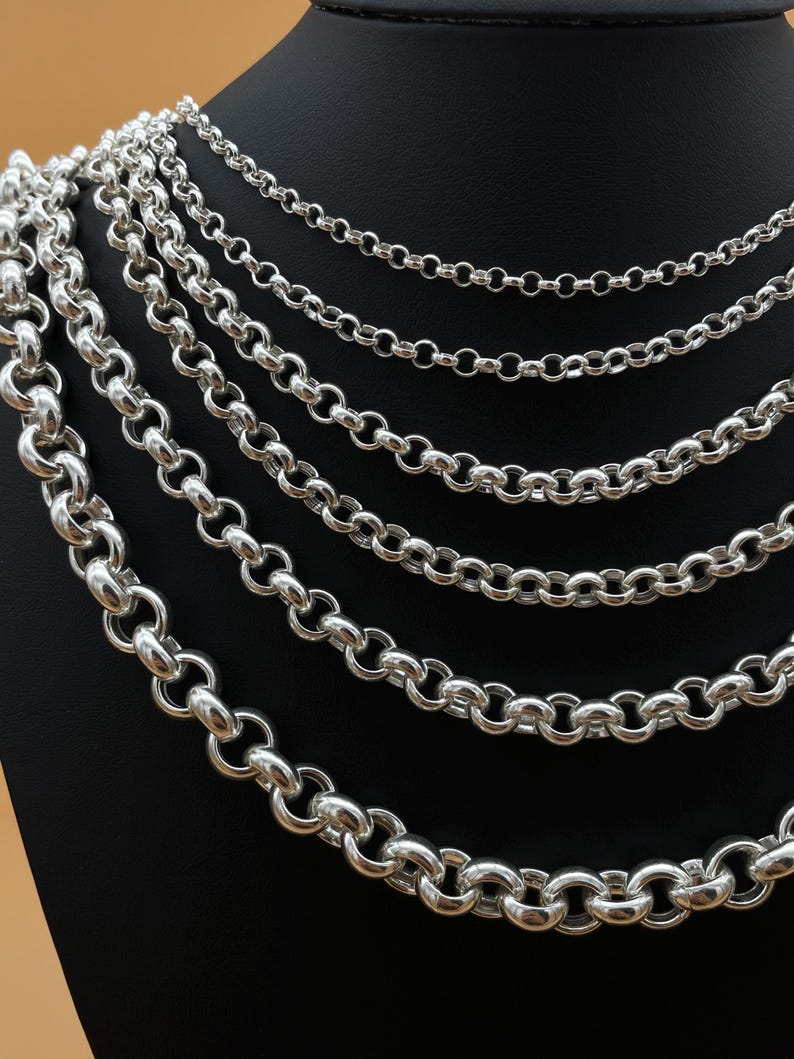 925 Sterling Silver Round Rolo Link Chain, Belcher Chunky Style Italian ...