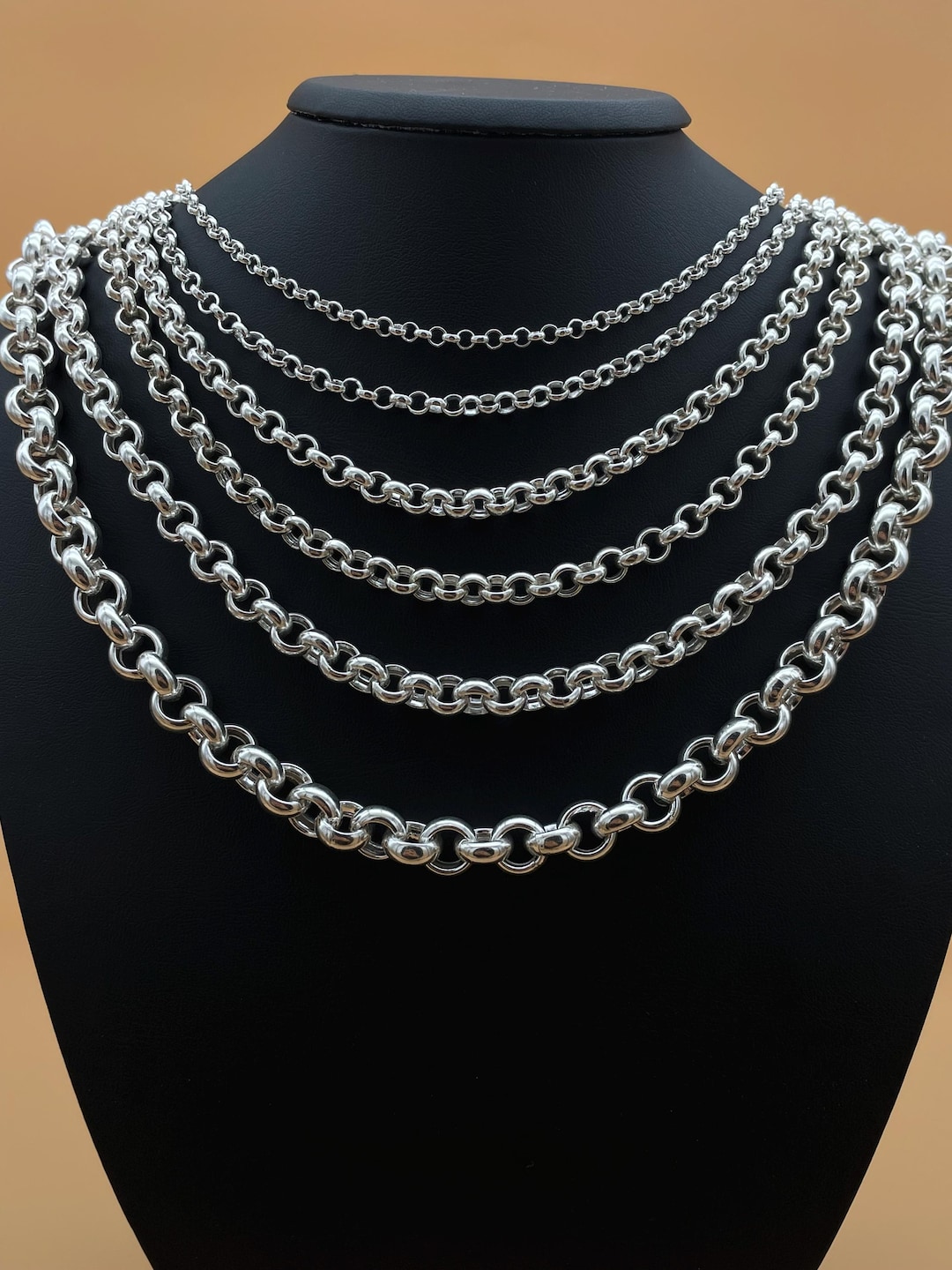 925 Sterling Silver Round Rolo Link Chain, Belcher Chunky Style Italian ...