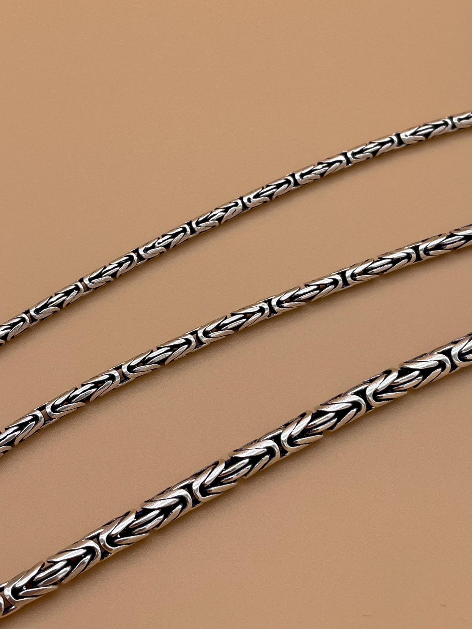 925 Sterling Silver Bali Byzantine Chain Necklace, Bali Round Chain ...