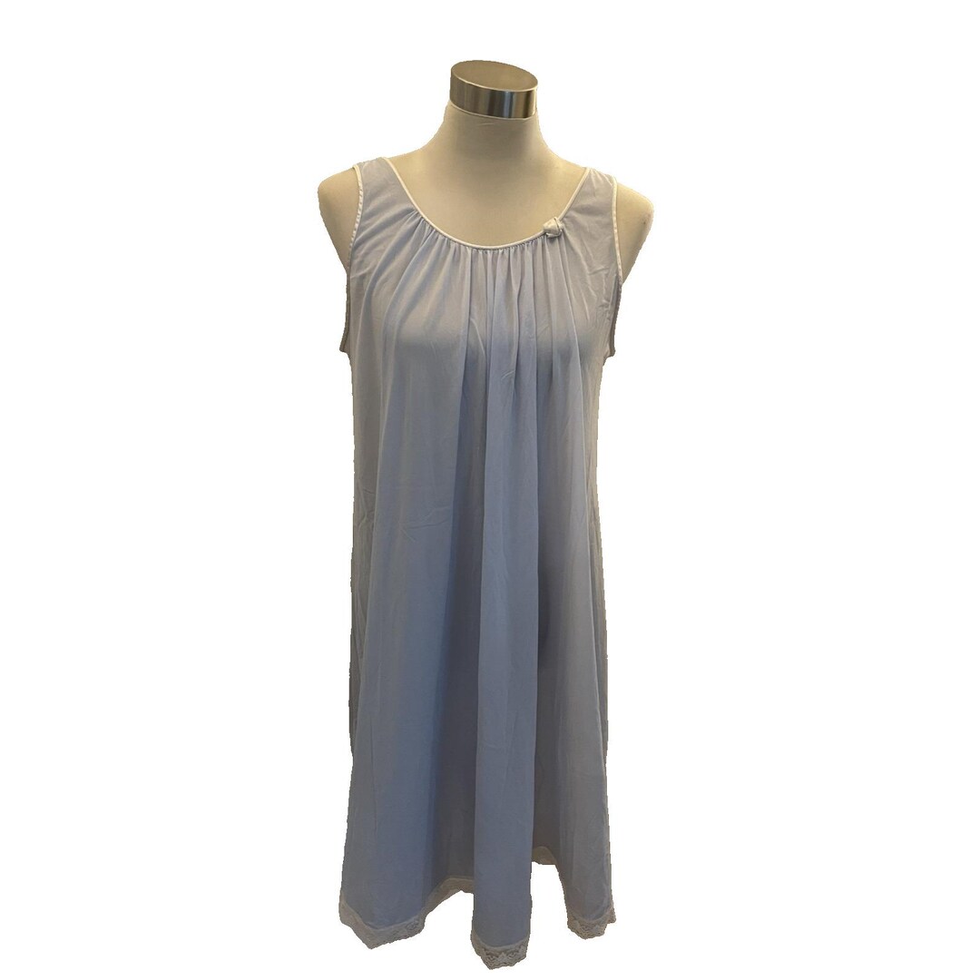 Vtg Lace Slip Dress Nightgown Lt Blue Sheer Negligee Coquette Romantic ...