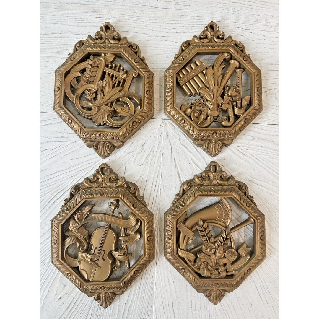 Vintage Syroco Homco 4 Gold Wall Plaques Musical Decor MCM USA ...