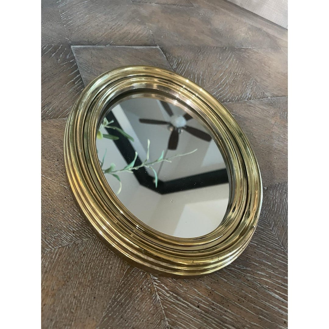 Vintage Home Interiors Gold MCM Oval Hanging Wall Mirror 8" X 9.25" - Etsy