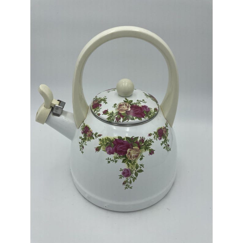 Vintage Royal Albert OLD COUNTRY ROSES Metal Whistler Tea Pot Kettle ...