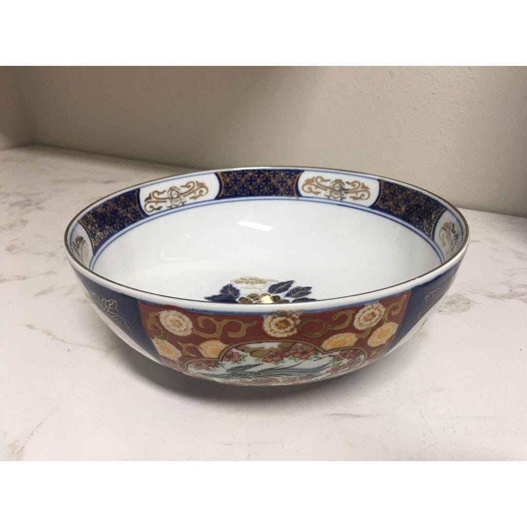 Gold Imari Japanese Porcelain Hand Painted Lg 11" Bowl Otagiri Original ...