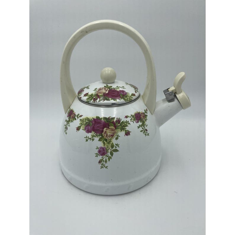 Vintage Royal Albert OLD COUNTRY ROSES Metal Whistler Tea Pot Kettle ...