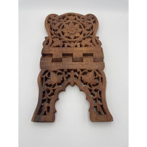 Wooden Book Stand Holder Reading Rest Cookbook Display Carved Floral ...