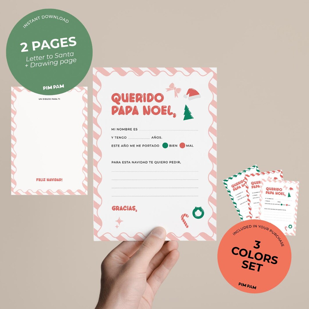 Carta Papa Noel, Descarga Instantánea, Carta Santa PDF, 2 Pages Carta ...