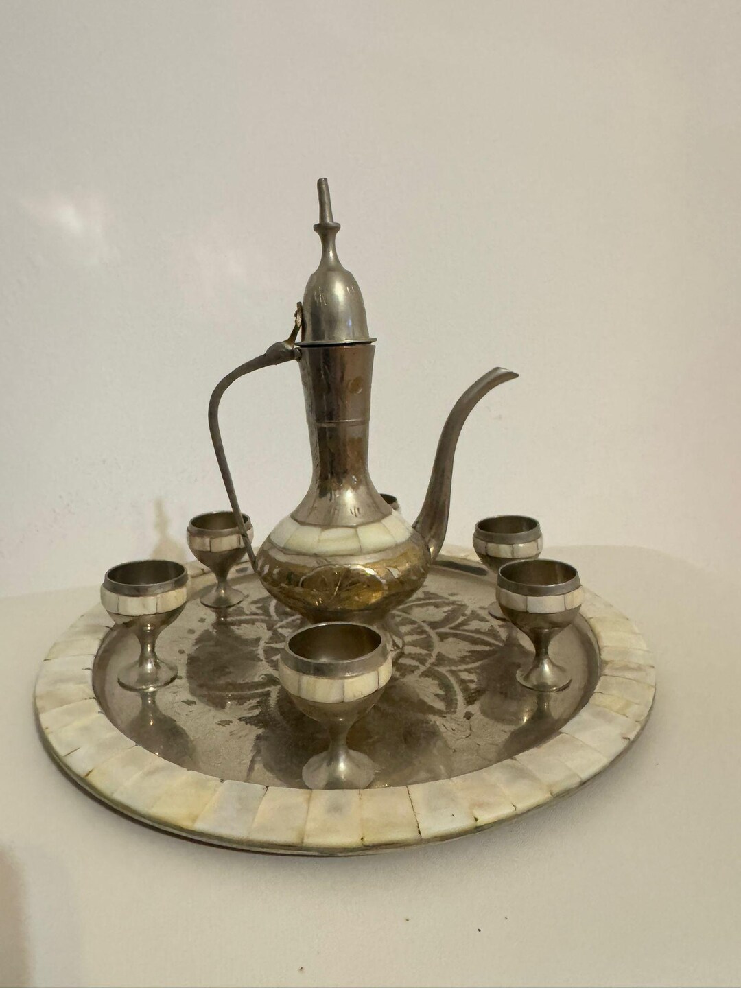 Vintage Middle Eastern Coffee Set-brass and Mother of Pearl Inlay ...