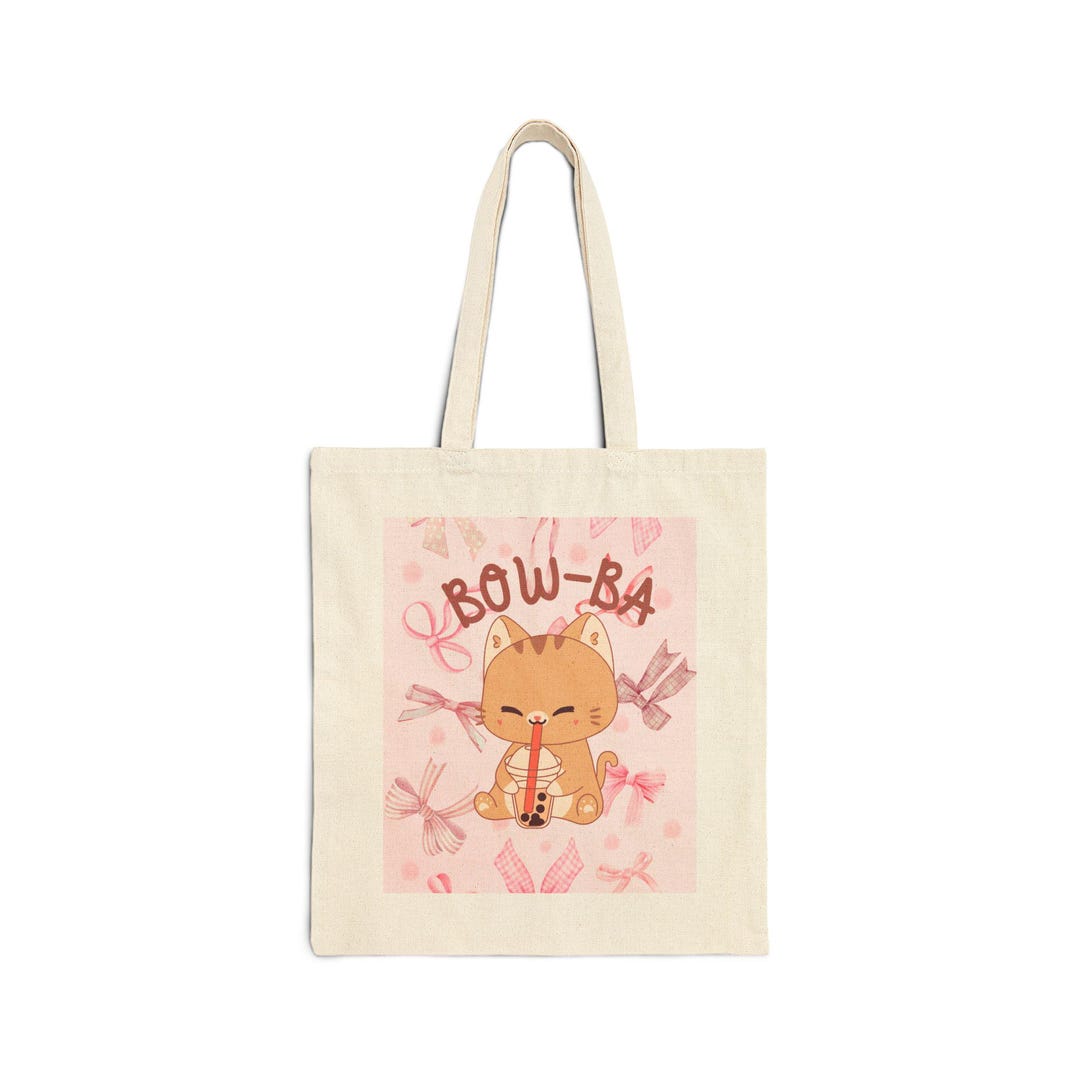 Cotton Canvas Tote Bag, Cute Asian Boda Bows Design - Reusable Shopping ...