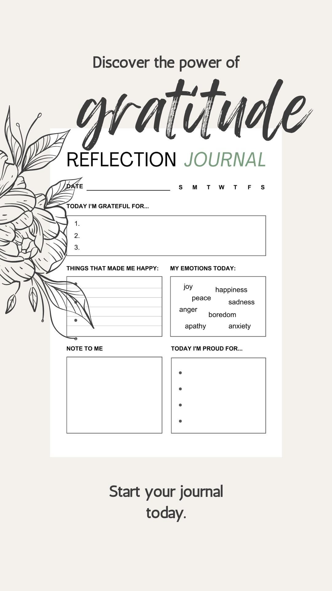 Printable Mindfulness Journal for Daily Reflection Instant Digital ...