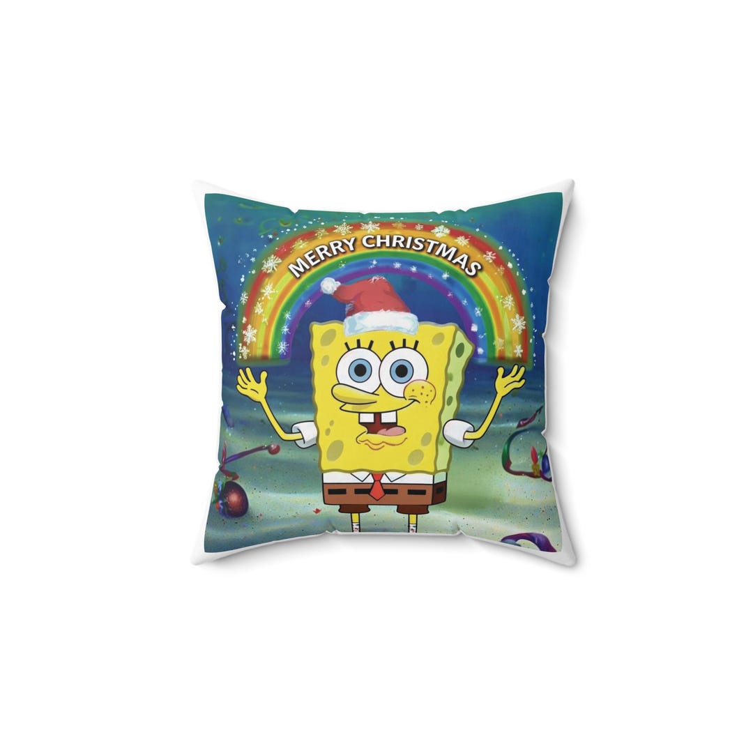 Spongebob Merry Christmas Pillow Fun Holiday Decor, Christmas Gift ...