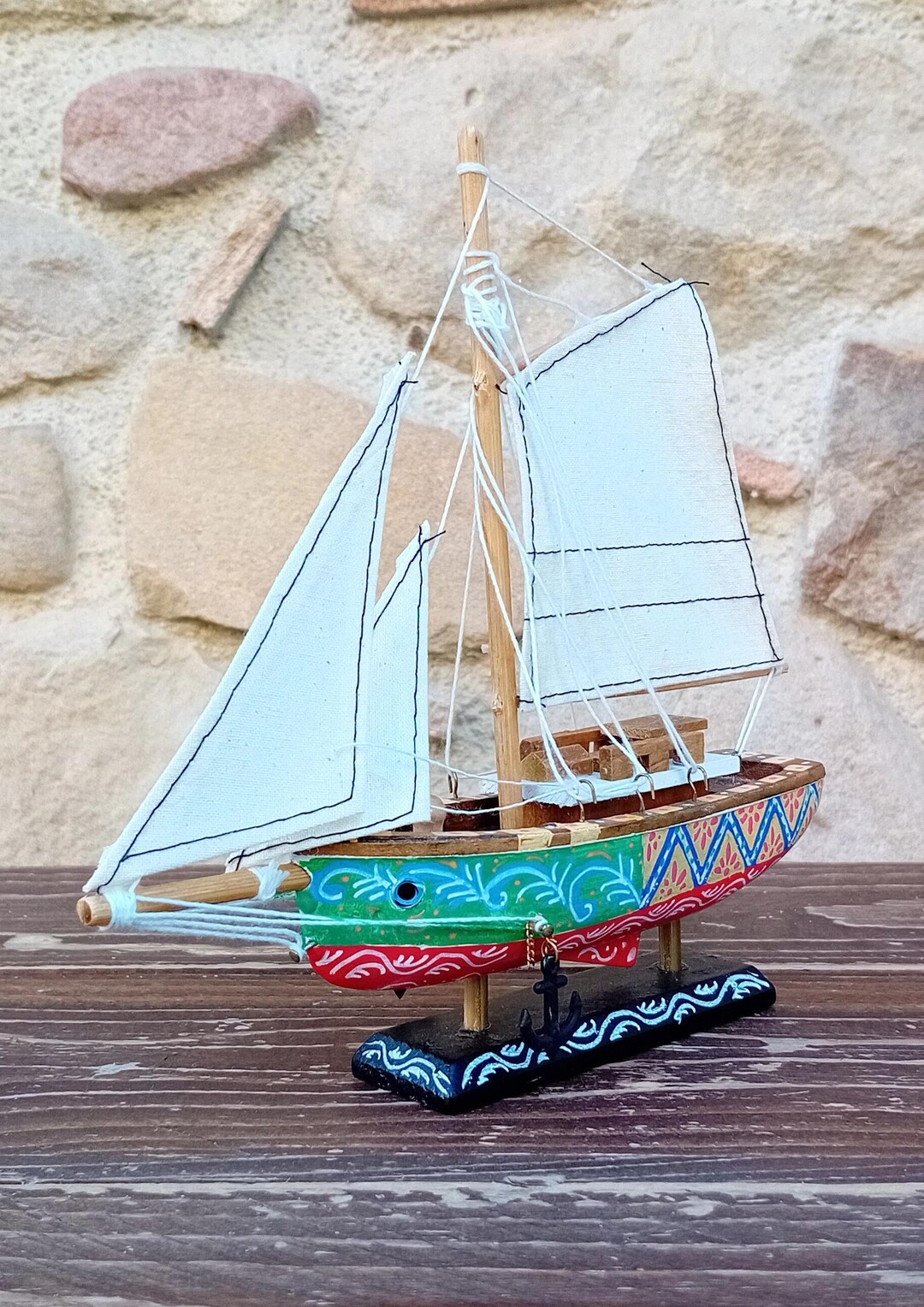 Wooden Sailboat 18cm Decorated Miniatures Code 16 - Etsy