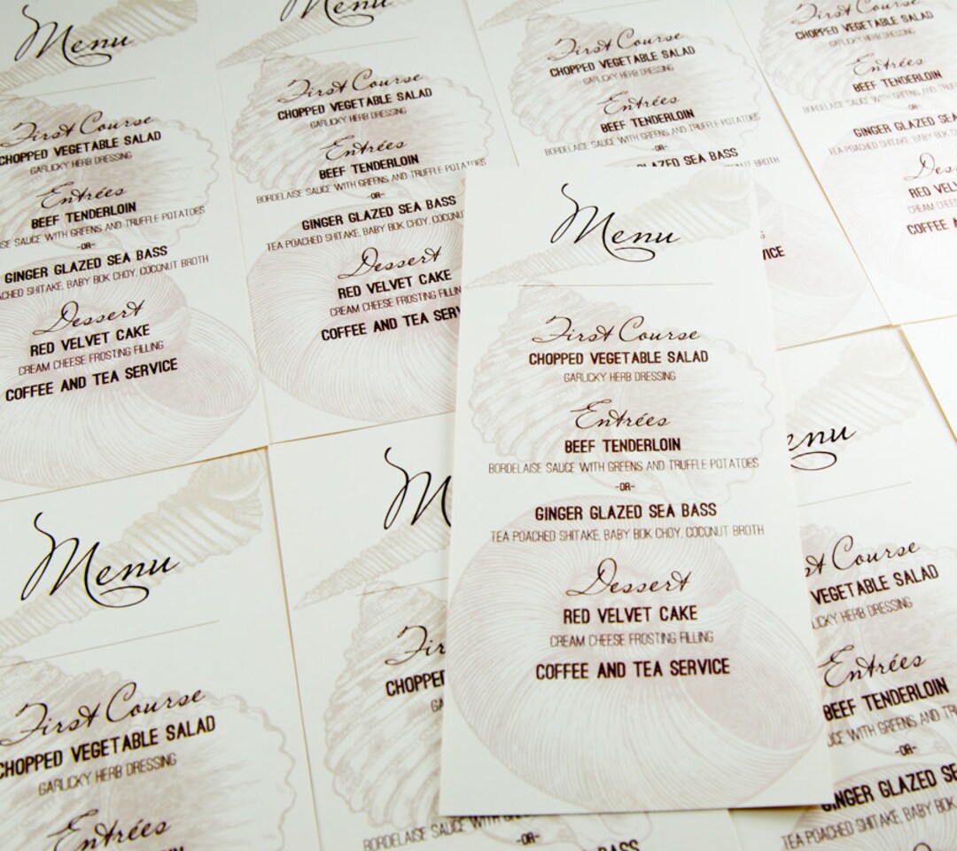 Seashell Menu for Beachy Weddings or Events, Fully Customized to Your ...