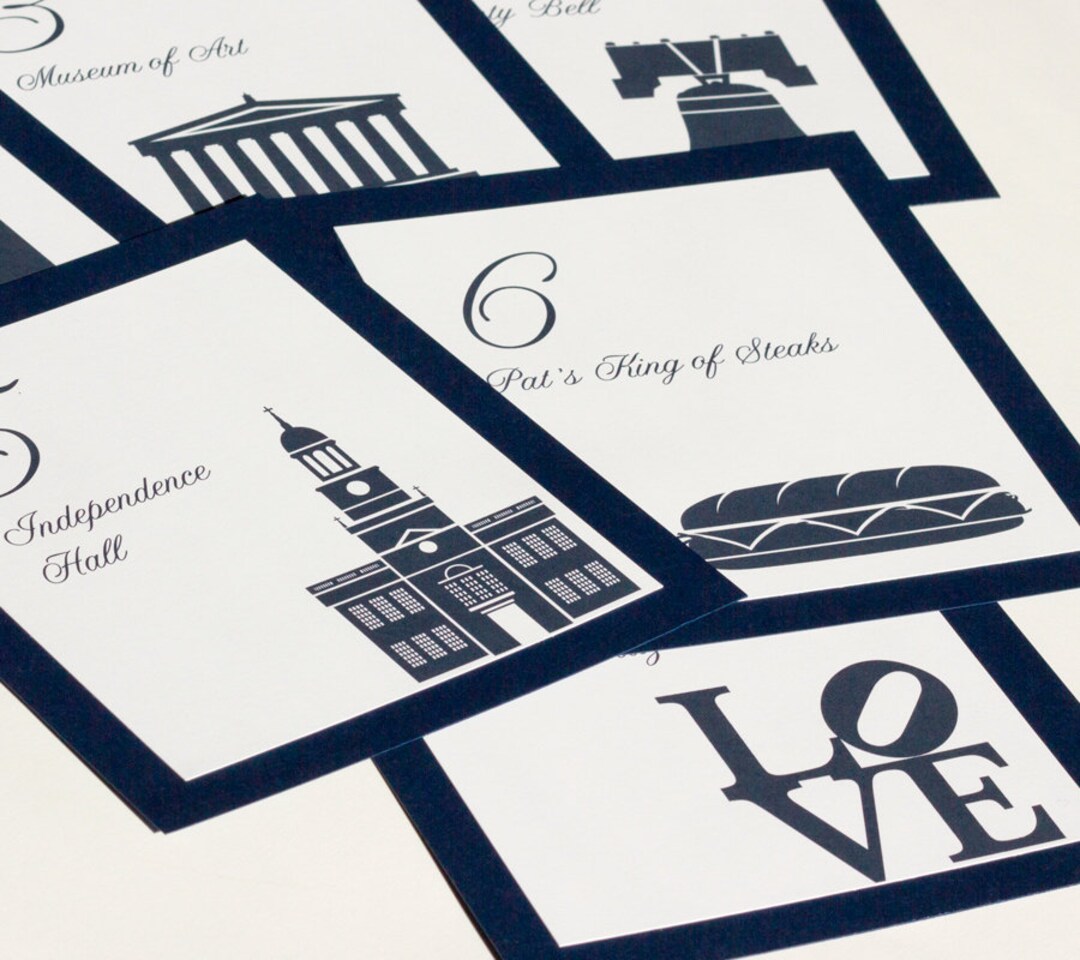 Philadelphia Landmark Table Numbers: Custom Pennsylvania Wedding Decor ...