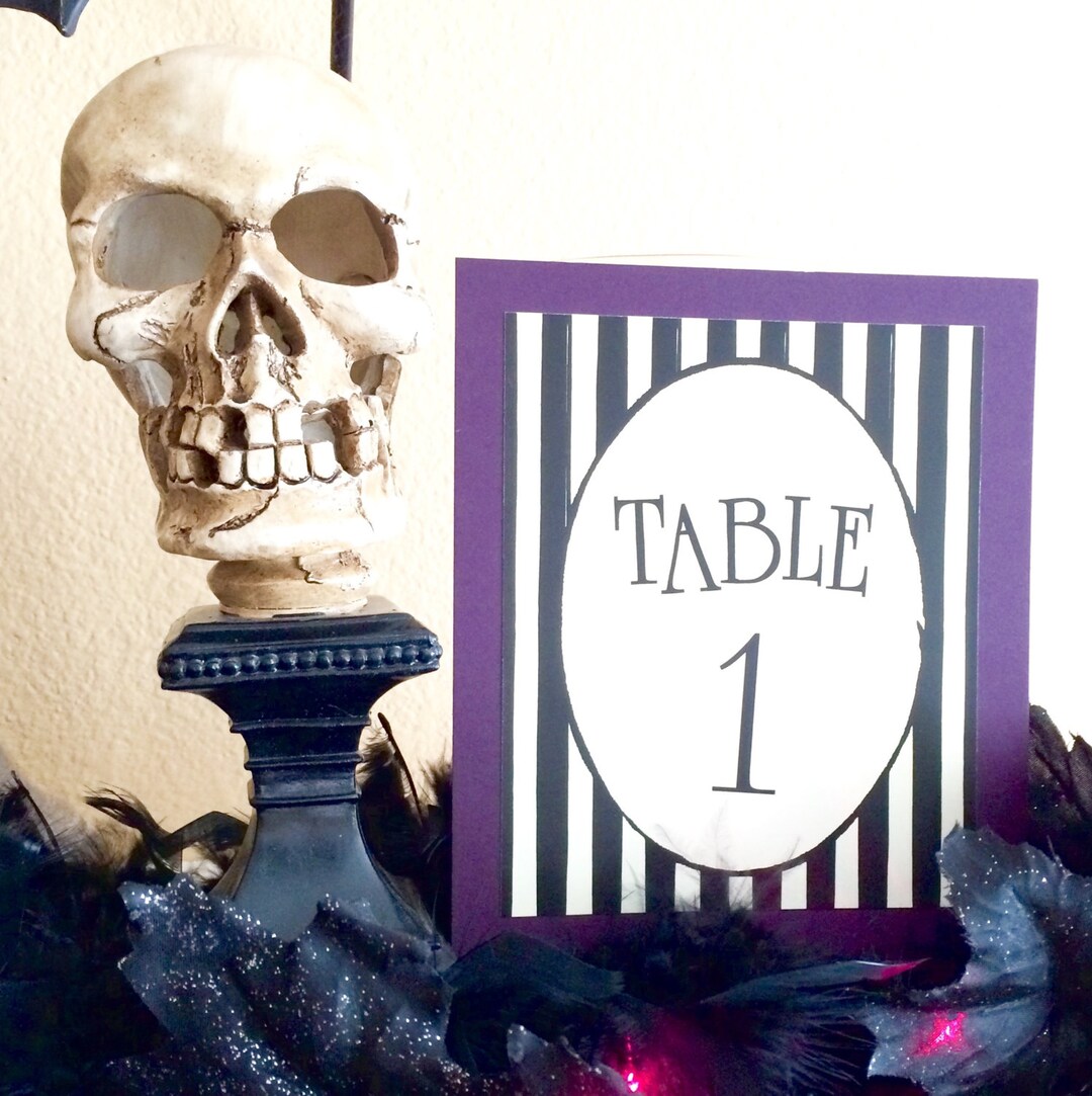 Gothic Stripe Halloween Table Number Card: Burton Inspired Wedding ...