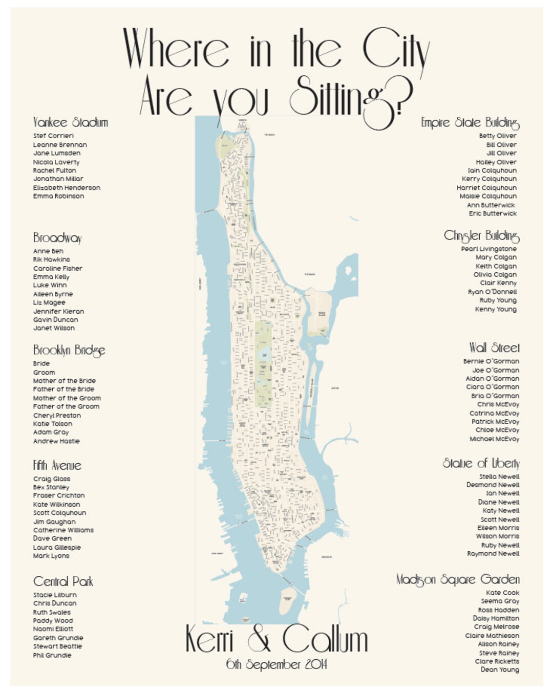 Manhattan Map Printable Seating Chart With Street Map Graphic, Sent ...