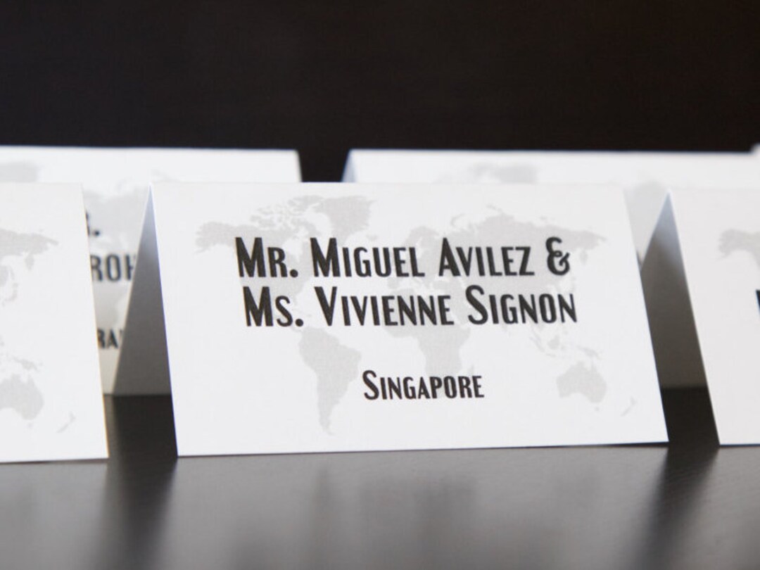 World Map Printed Place Card With Guest Name and Table for Travel ...
