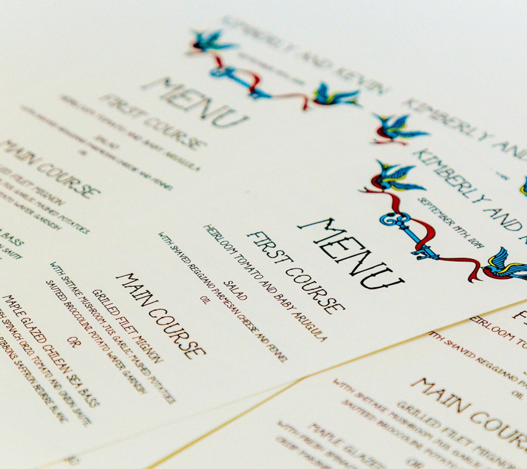 Trad Tattoo Style Menu for Weddings or Events, Choose Colors and Font ...