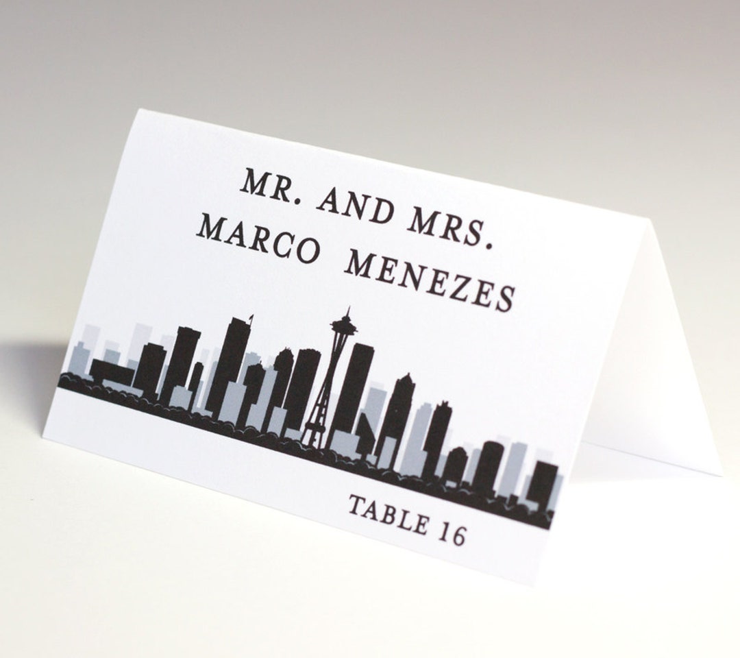 Seattle Skyline Wedding Place Card: Personalized Guest Name & Table - Etsy