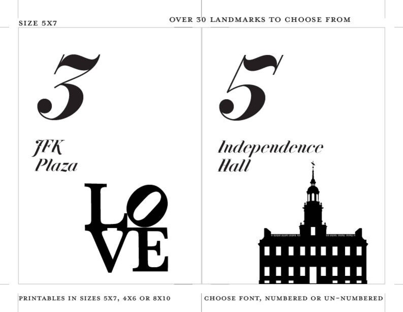 Printable Philadelphia Table Number Reception Wedding Decor - Etsy