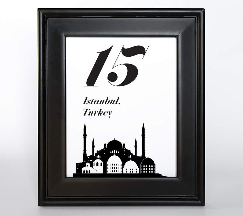 Printable World Landmarks Table Number: Travel Wedding Decor ...
