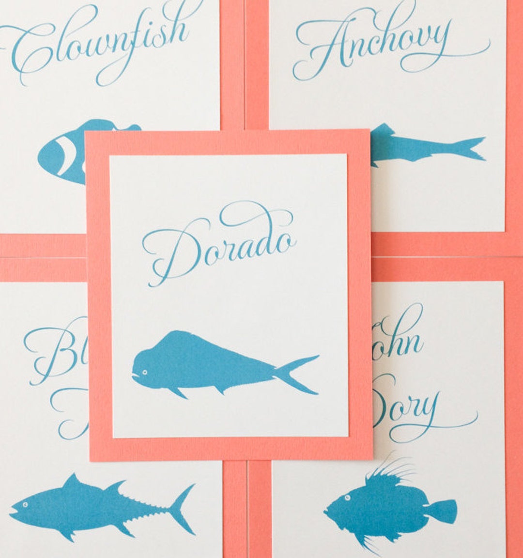 Aquatic Life Ocean Wedding Table Numbers: Sealife and Fish, Choose Font ...