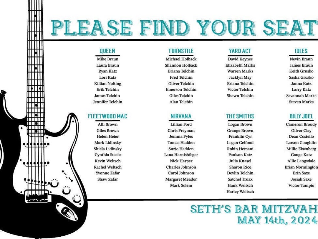 Musical Instrument Seating Chart Printable: Music Theme Wedding or Bar ...