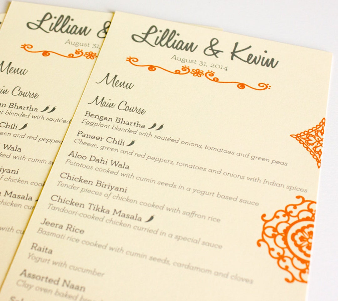 Custom Mehndi Wedding Menu: Indian Wedding, Printable or Printed - Etsy