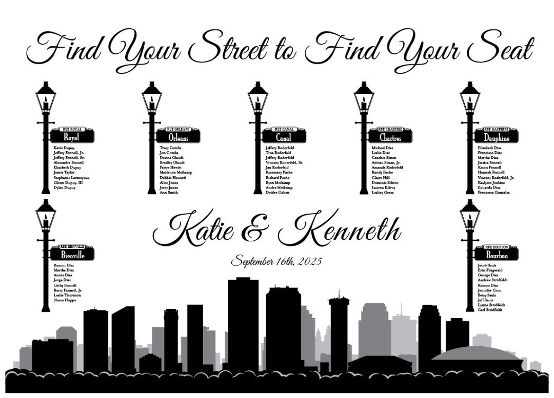New Orleans Street Sign Printable Seating Chart for Weddings, Sent ...