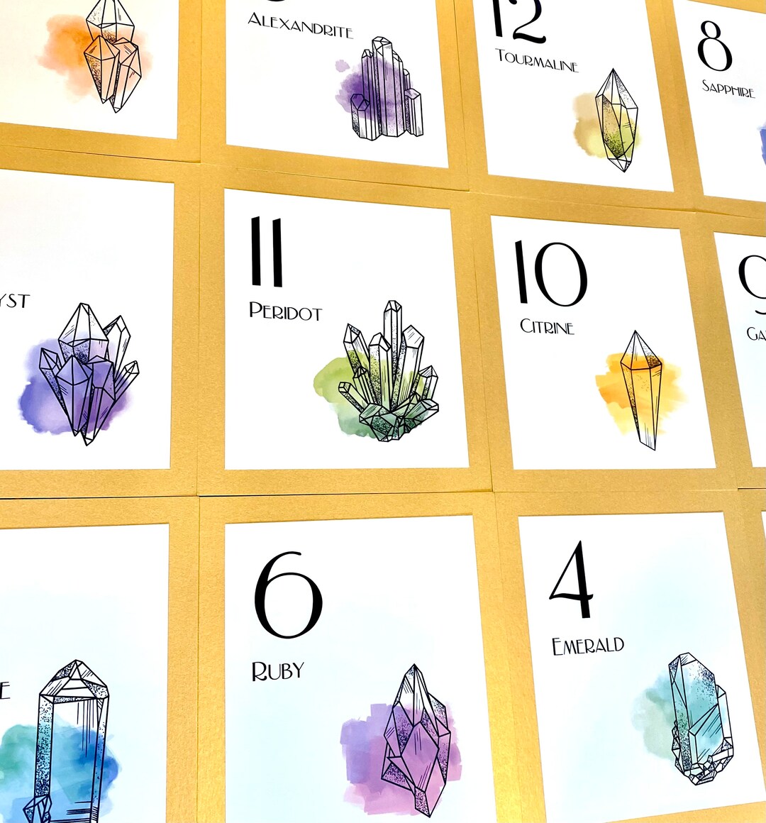 Crystals and Watercolors Table Number for Wedding or Party Decor ...