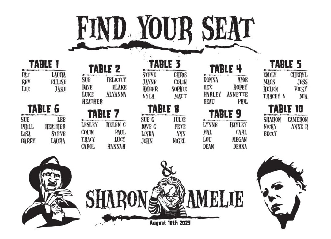 Horror Monsters Printable Seating Chart for Halloween - Etsy