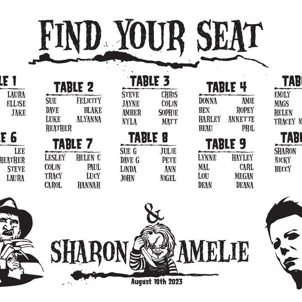 Horror Seating Chart - Etsy