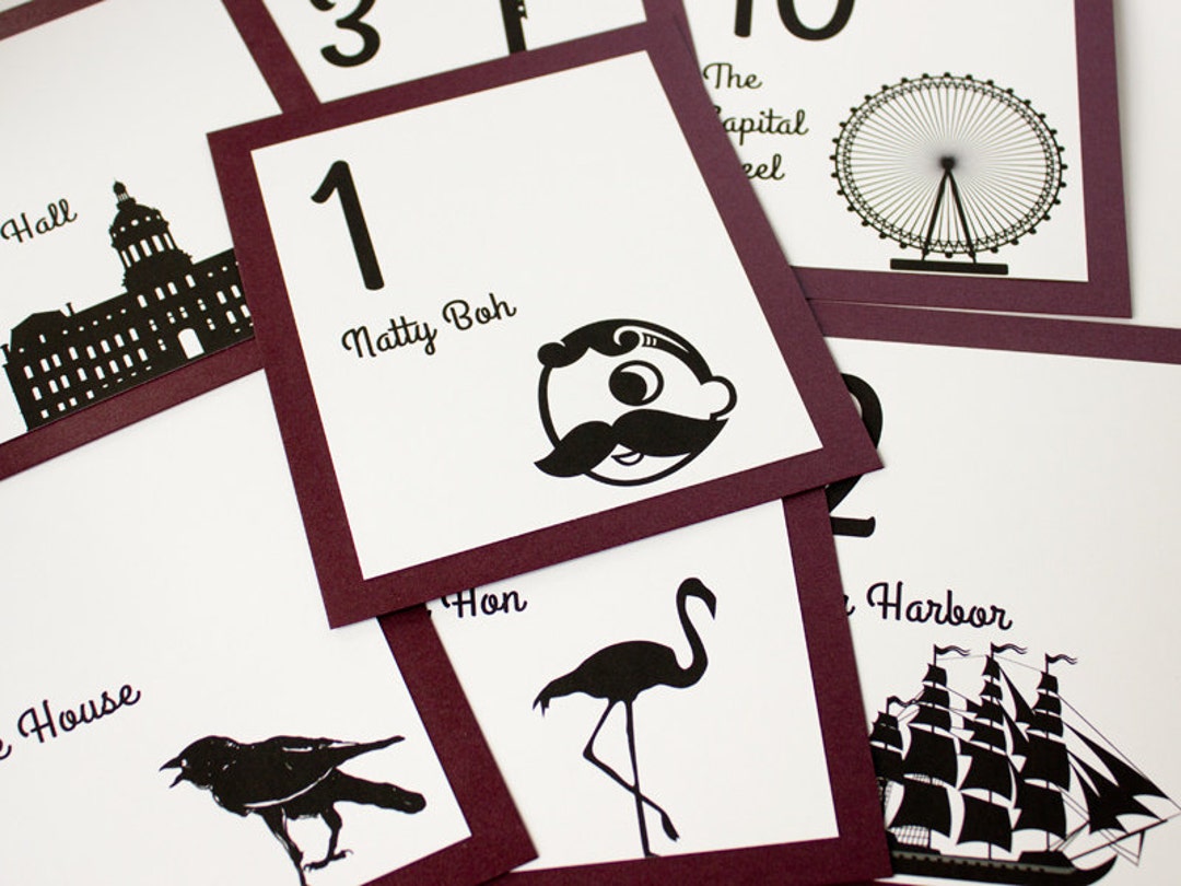 Baltimore Landmark Table Numbers: Custom Maryland Wedding Decor. Choose ...