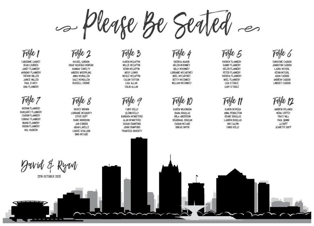Milwaukee Skyline Seating Chart Printable: Custom Wedding or Event ...