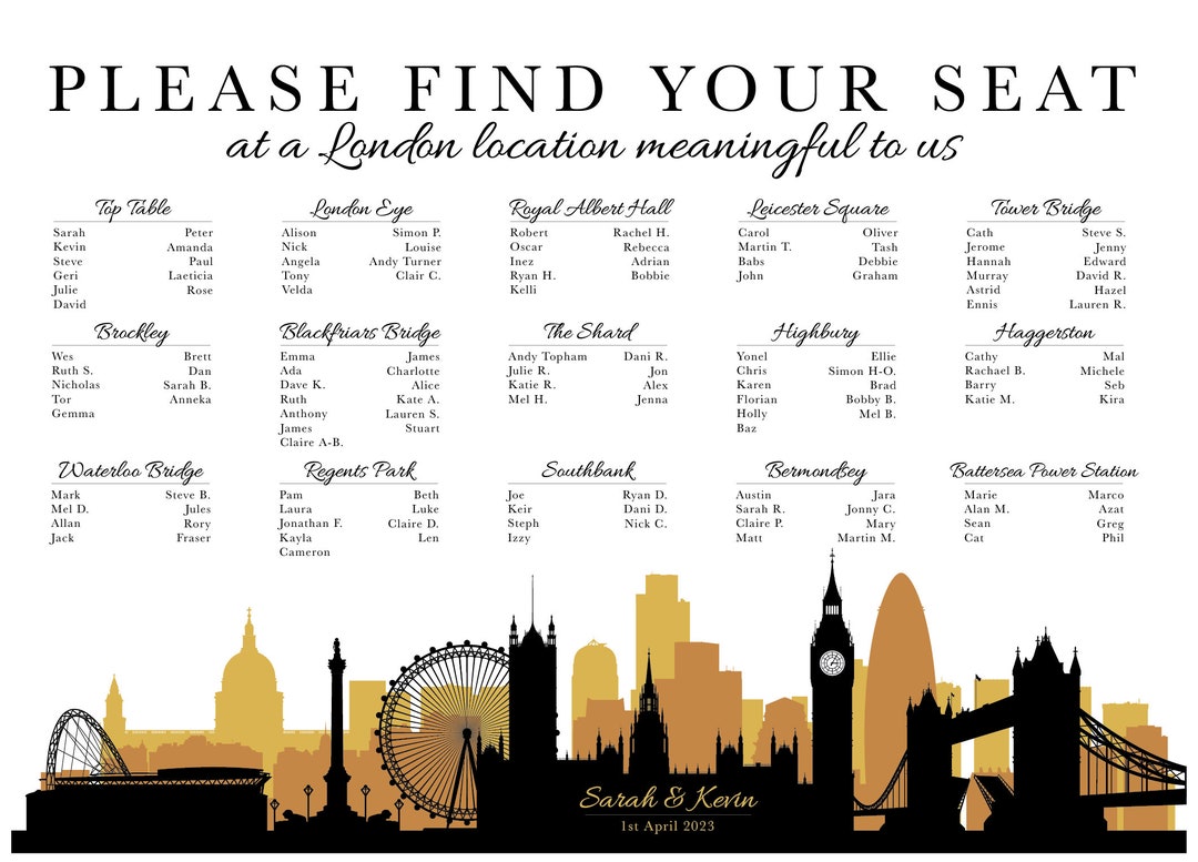 London Skyline Seating Chart: Custom Wedding Reception (digital ...