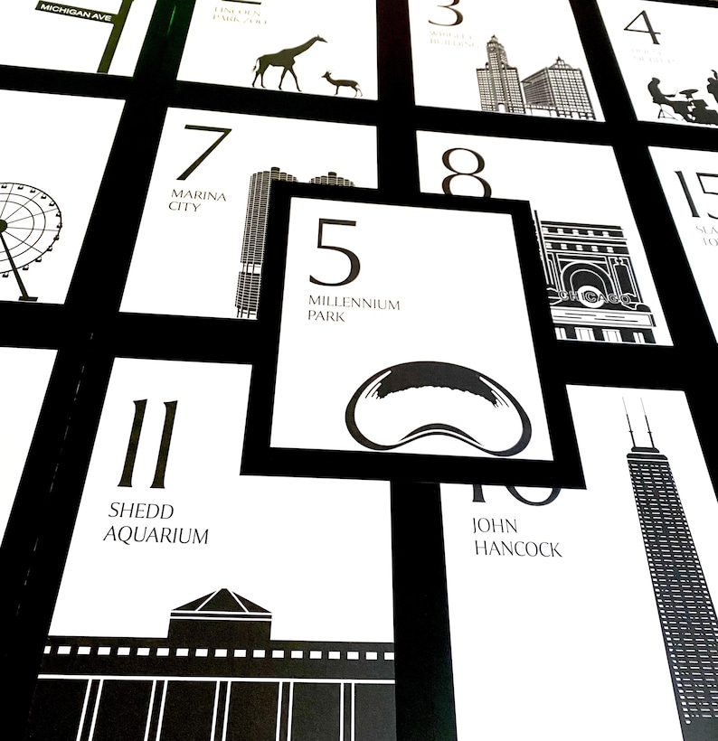 Chicago Landmarks Table Number: Custom Wedding Reception Decor, Choose ...